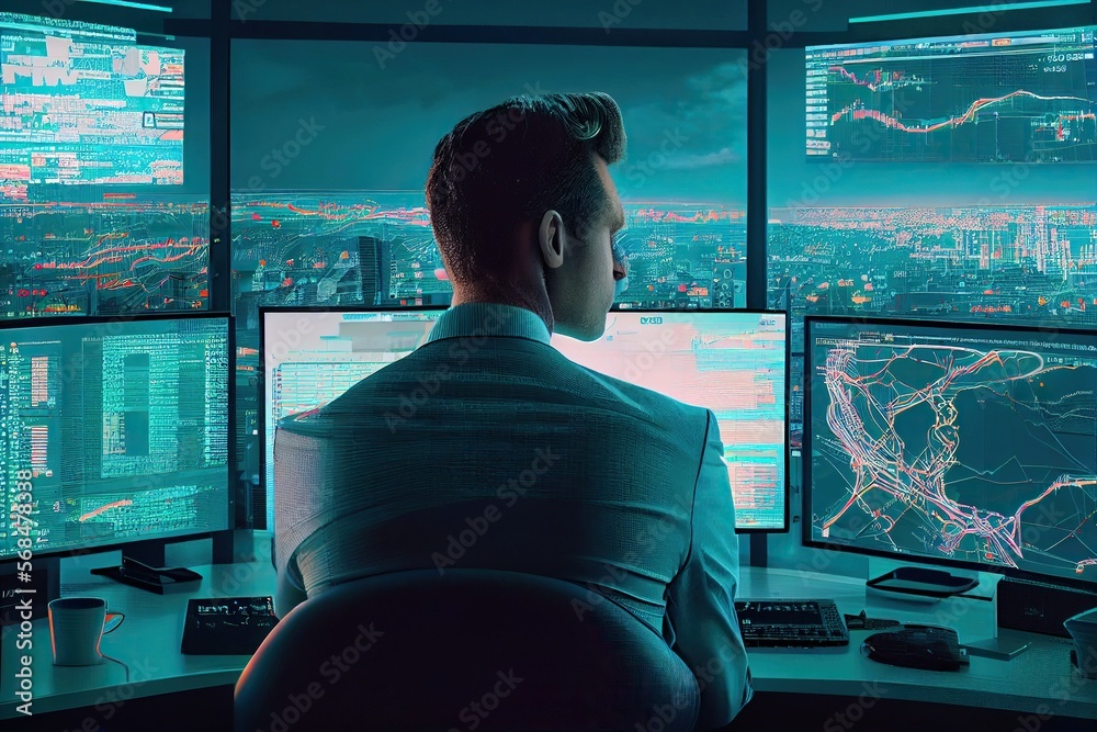 Generative AI illustration of billionaire businessman data analyst in ...