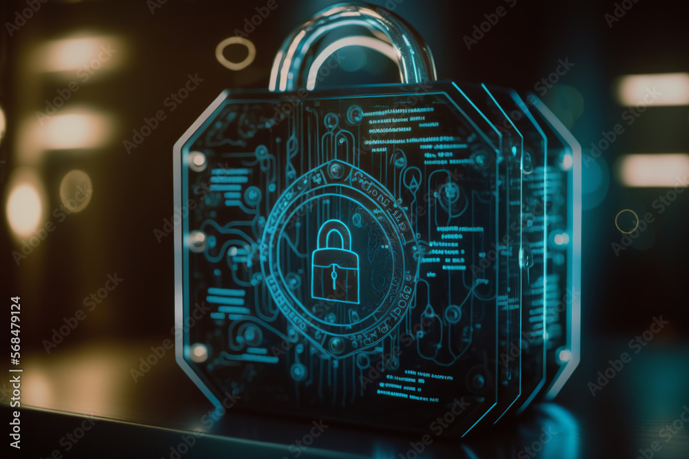Cyber security concept and digital data protection with a locker in a ...