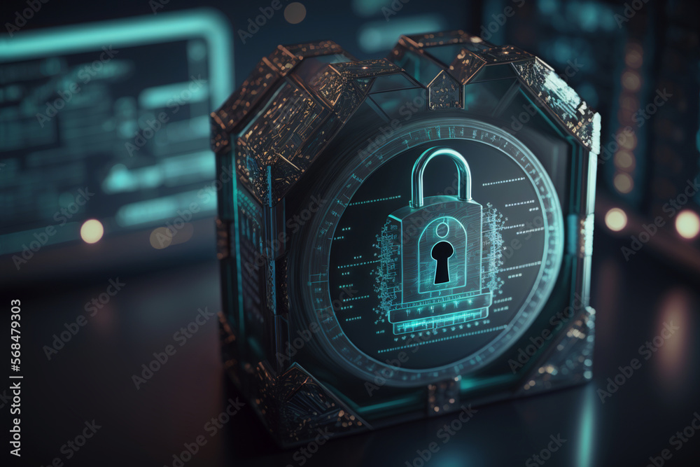 Cyber security concept and digital data protection with a locker in a ...