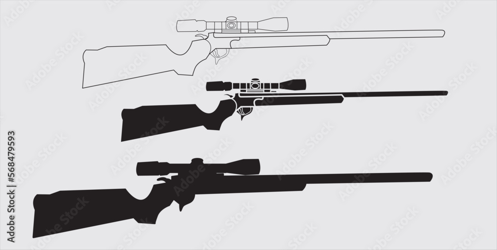 Collection of rifle vector silhouette illustration isolated on white ...