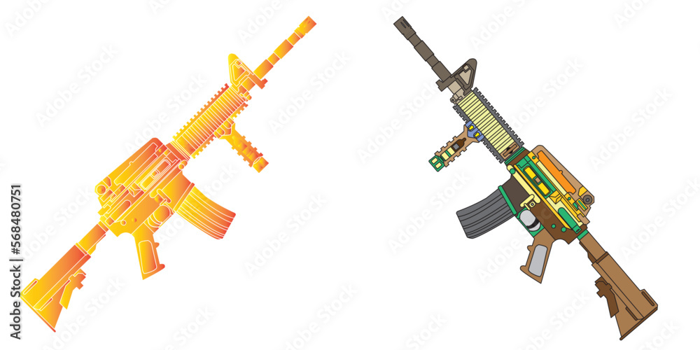 m4 carbine and kalashnikov assault rifle. weapon and army symbol ...