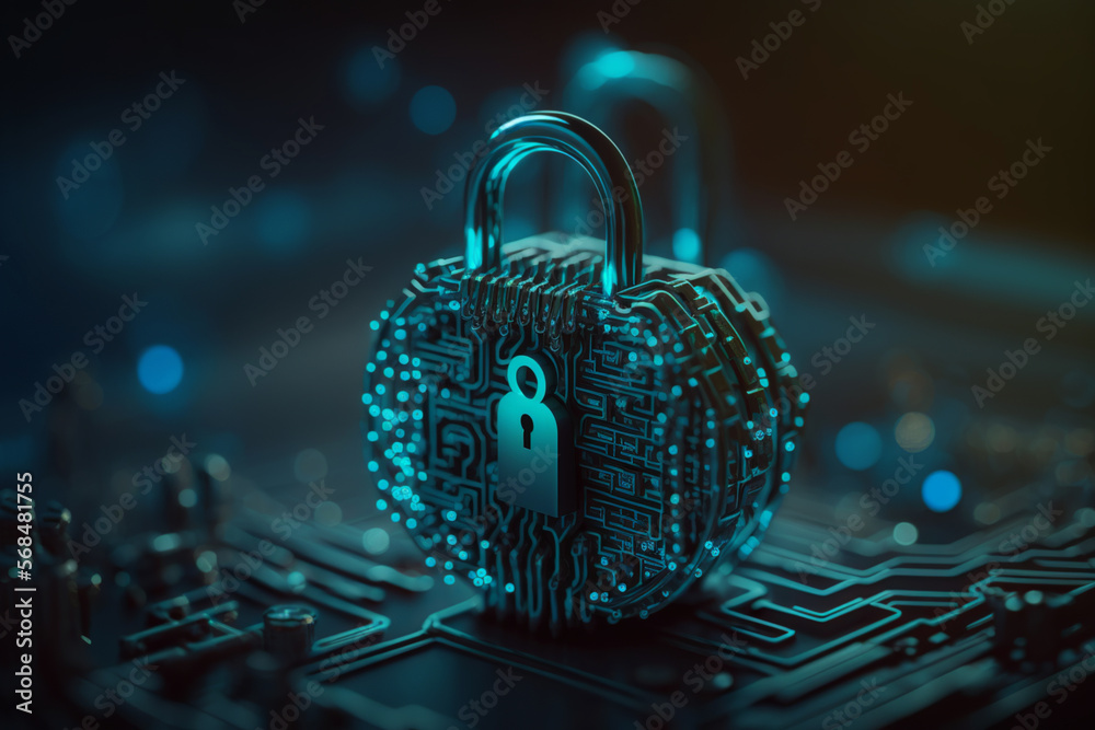 Cyber security concept and digital data protection with a locker in a ...