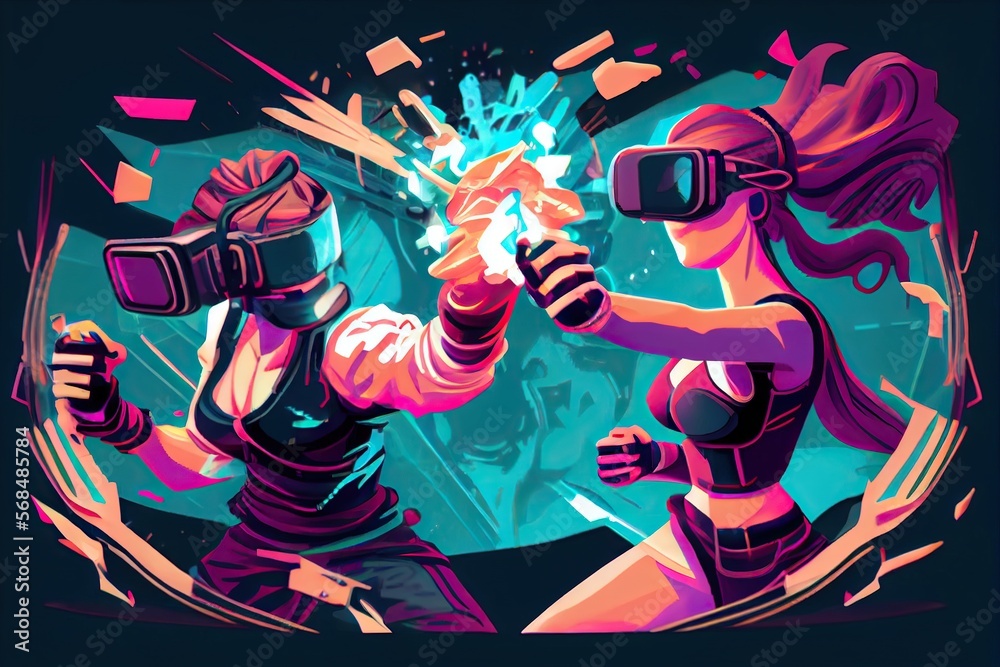 Metaverse VR virtual reality game playing, man and woman play metaverse ...