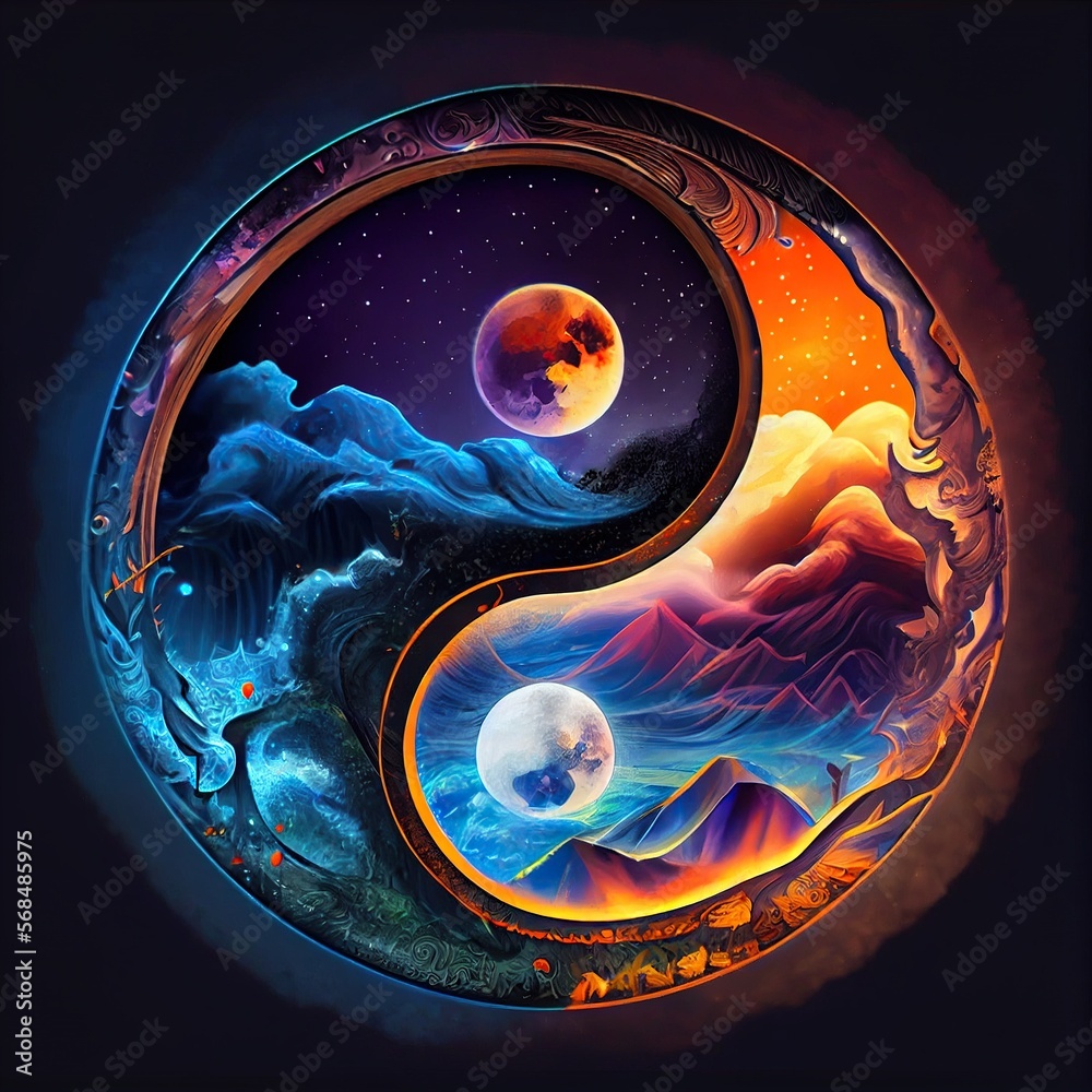 Generative AI illustration of a mythical yin yang magic design made ...