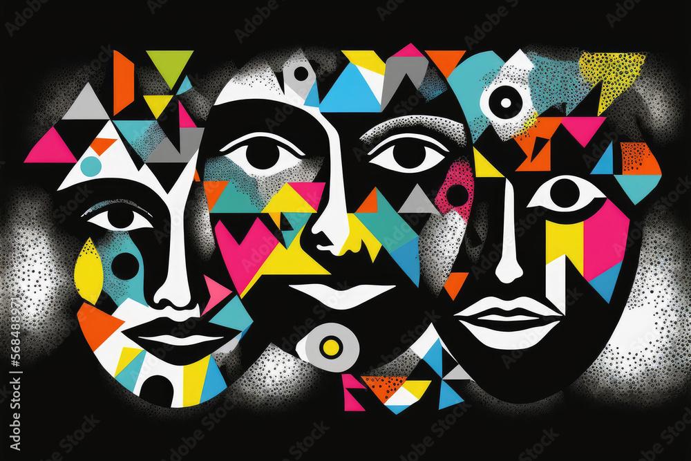 Abstract human many faces expression, dark emotion and uncertain mental ...