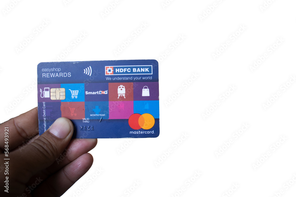 hand holding HDFC credit card Debit card Stock Photo | Adobe Stock