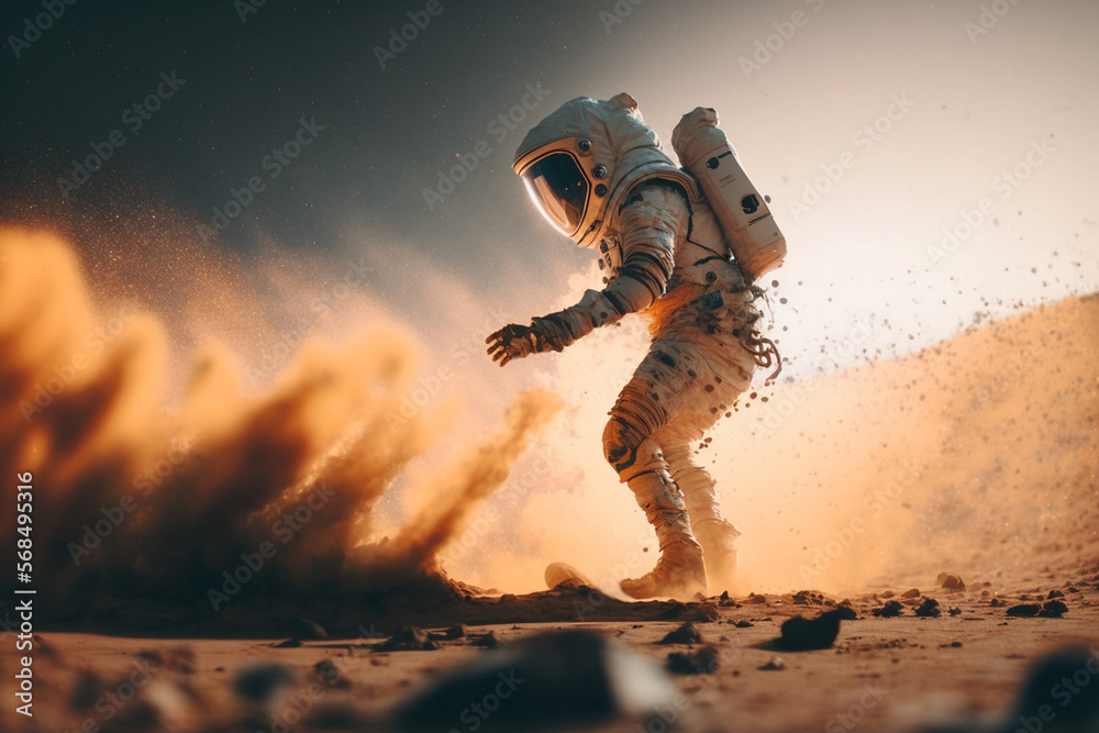 Astronaut dances hip hop on the expanse of an alien planet. Active ...