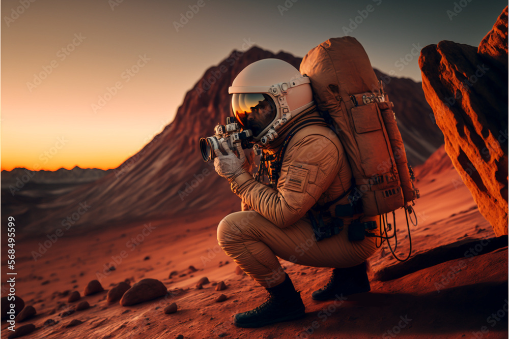 Astronaut photographer takes a photo of a landscape on an alien planet ...