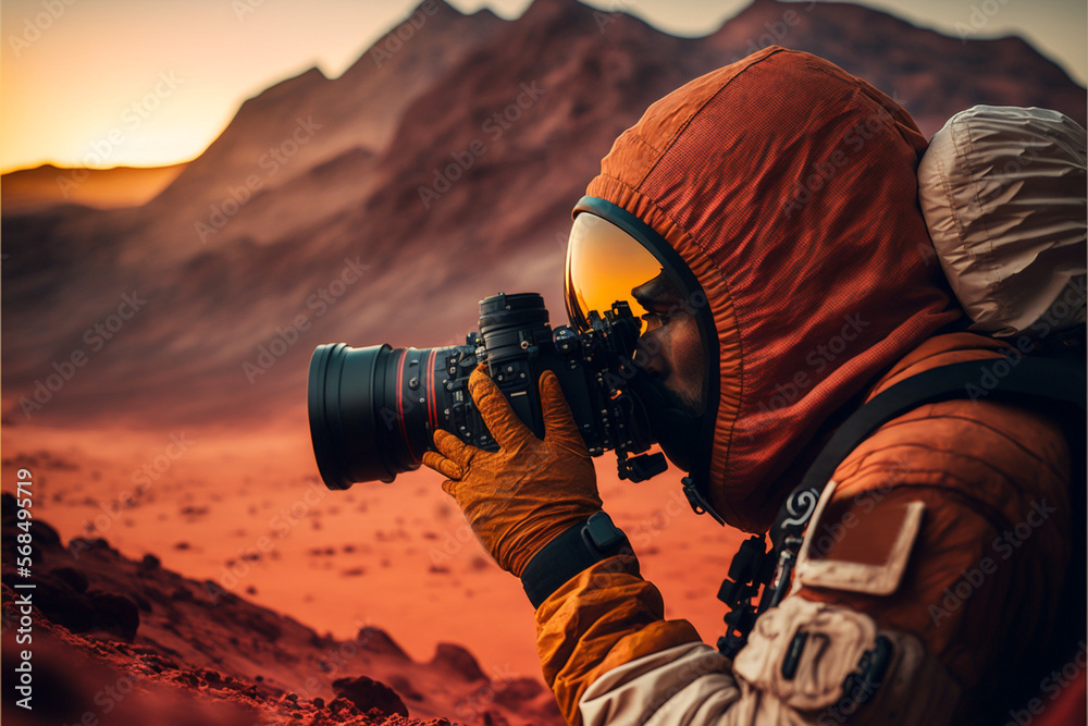 Astronaut photographer takes a photo of a landscape on an alien planet ...