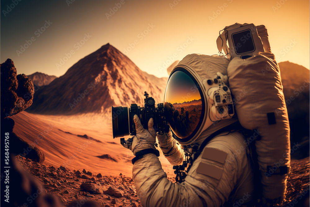 Astronaut photographer takes a photo of a landscape on an alien planet ...