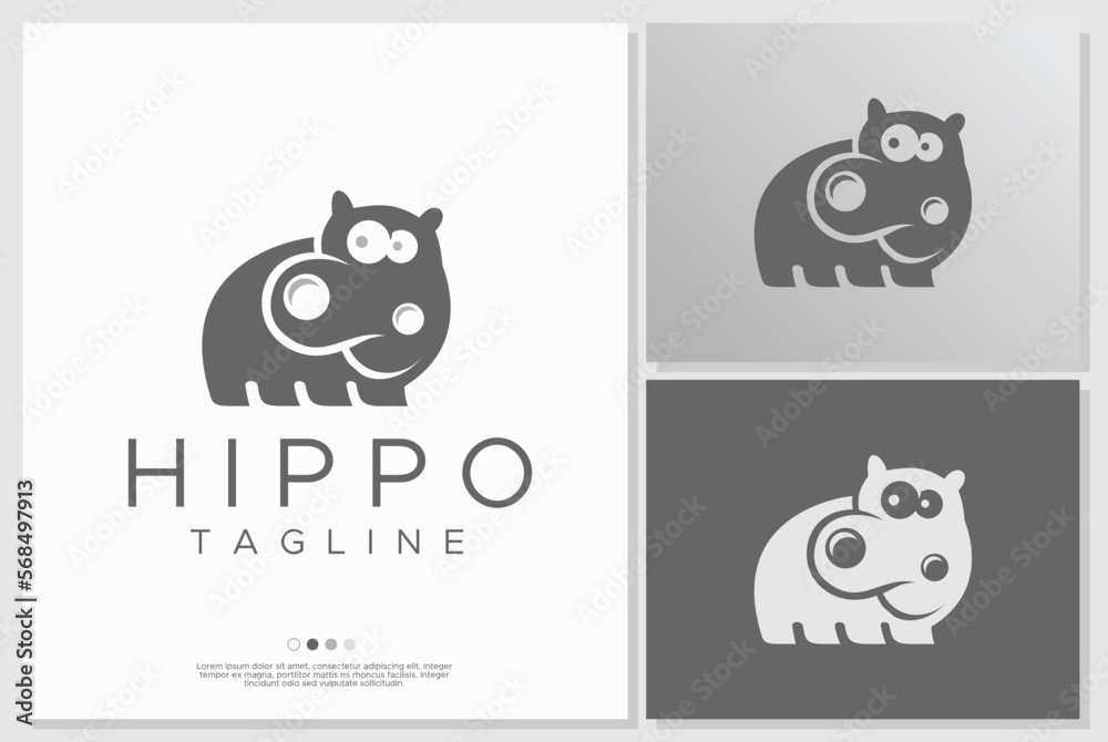 Hippopotamus logo design illustration. Hippo mascot logo graphic. Stock ...