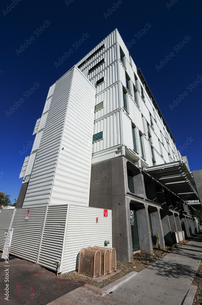 Tall sustainable building made from repurposed shipping containers in ...