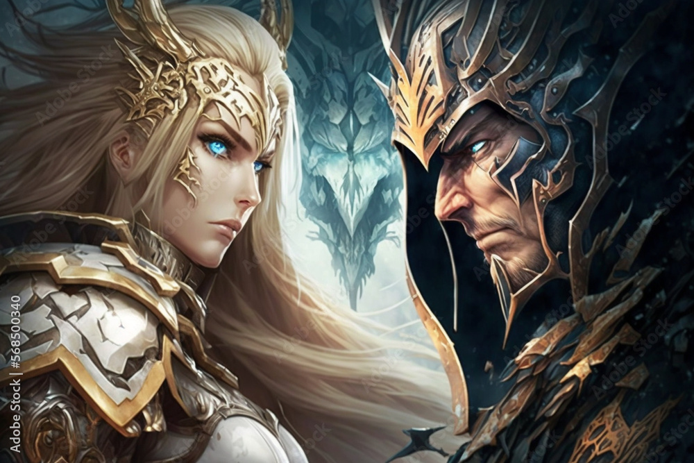 MMORPG characters fighting in the dark scenery. MMORPG combat, fantasy ...