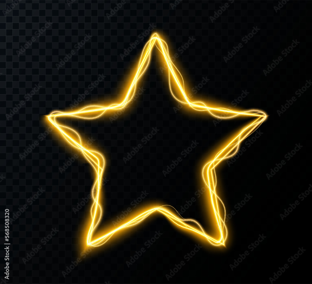 Lightning vector star frame. Curve light effect of golden line ...