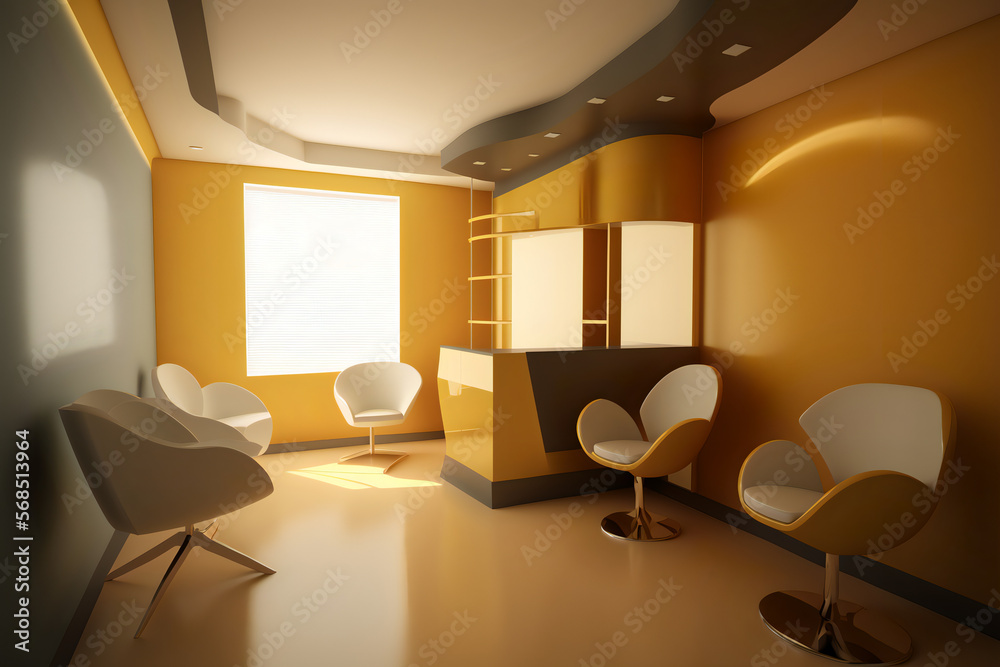 contemporary doctor's office, with sleek lines and a warm color palette ...