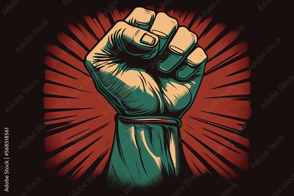Silhouette raised fist hand clenched protest punch vector icon logo ...