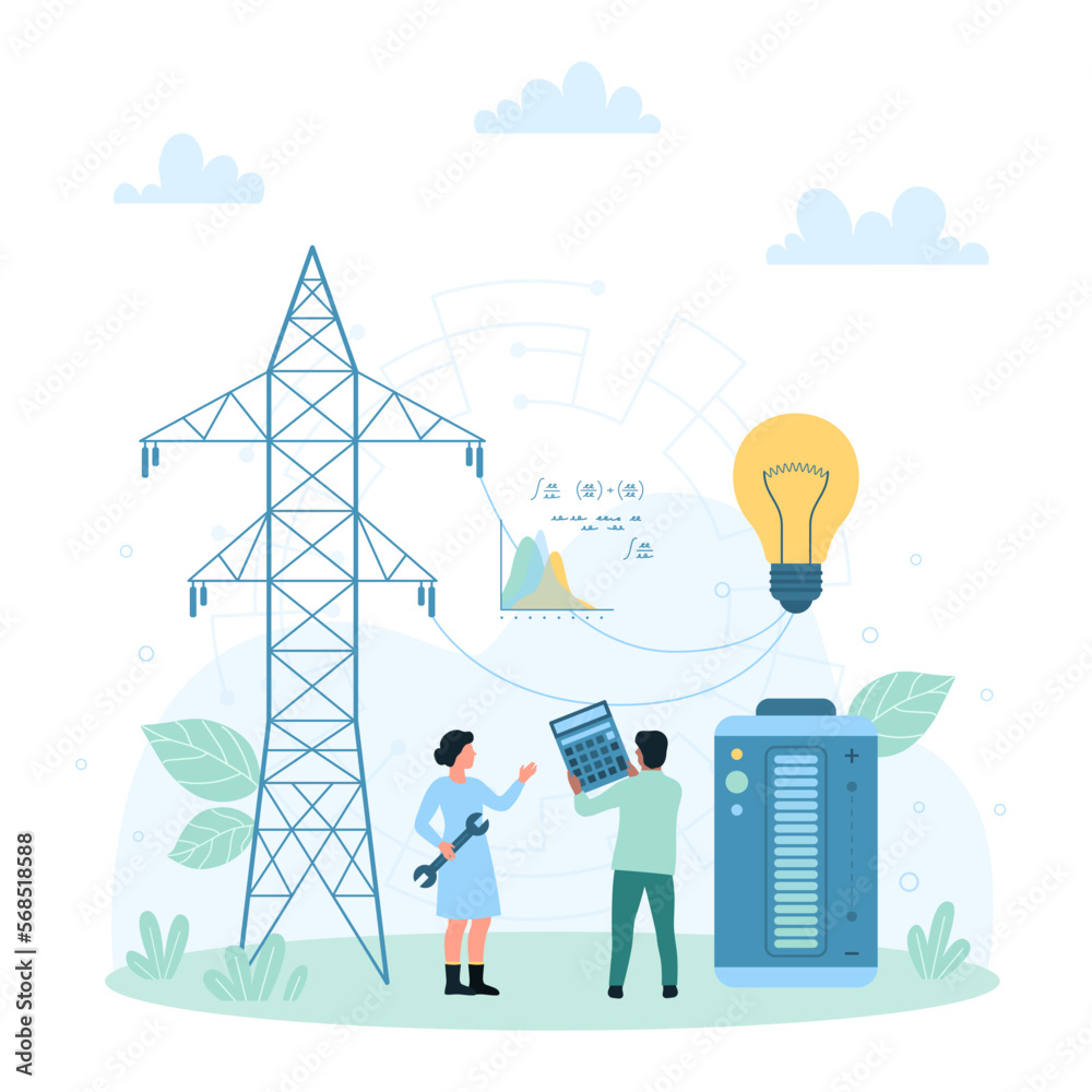 Electric power production and distribution vector illustration. Cartoon ...
