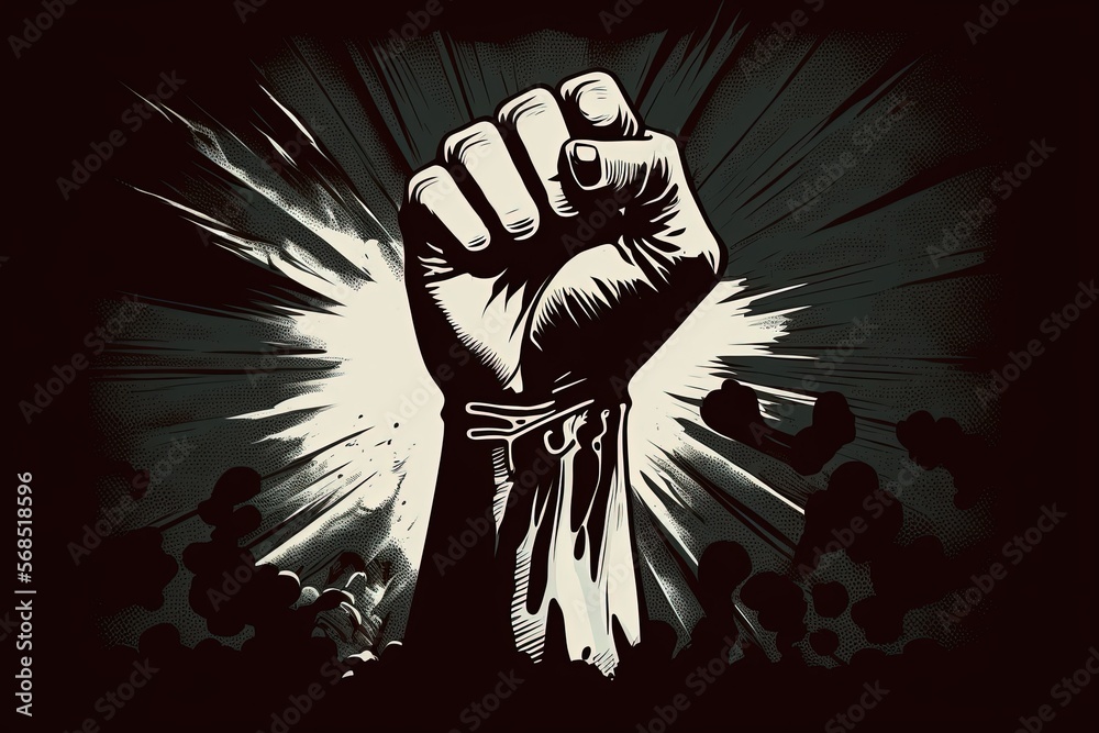 Silhouette raised fist hand clenched protest punch vector icon logo ...