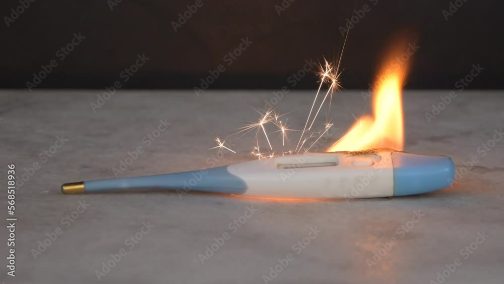 The battery has ignited in the electronic thermometer, fire, flame and ...