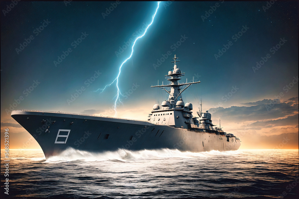 low angle side view of battleship with number eight 8 and thunder ...