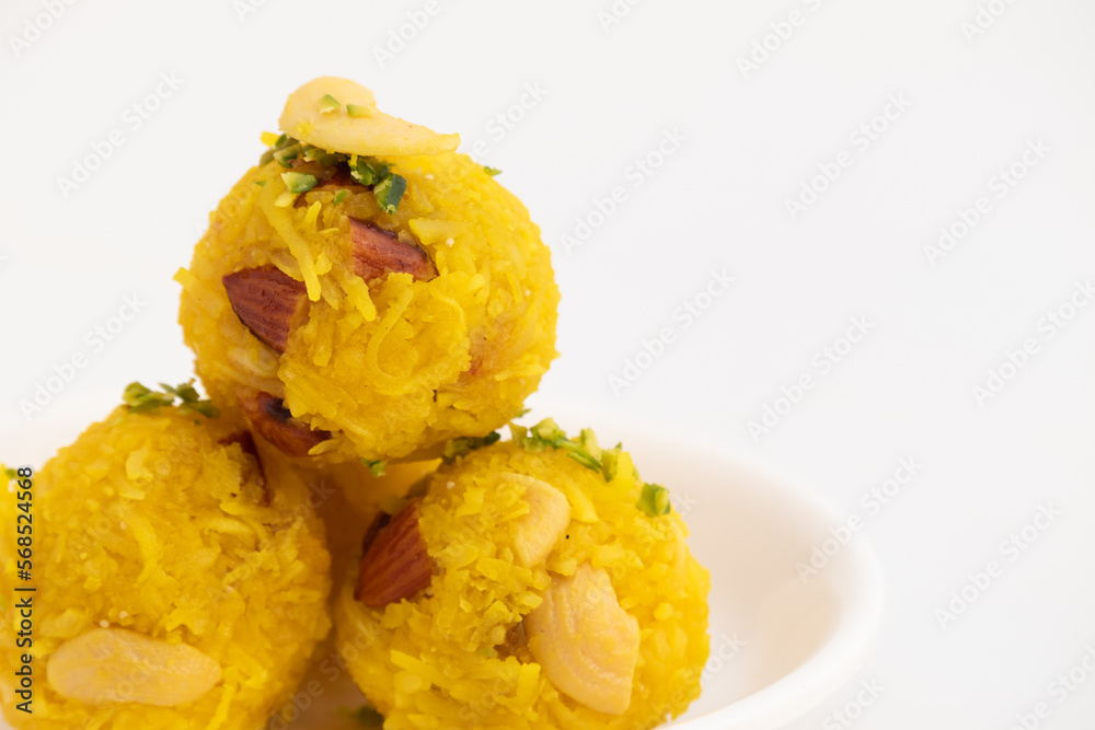 Traditional Indian Mithai Shahi Kesar Nariyal Honey Laddu, Ladoo Or ...