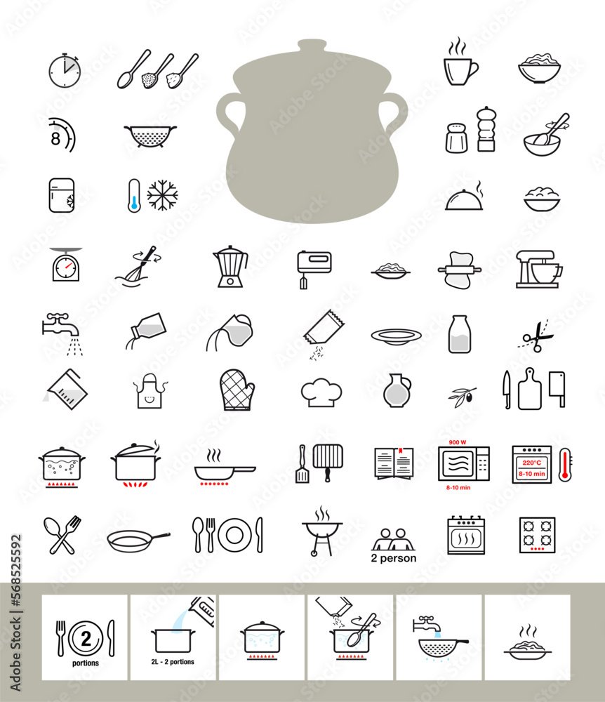 Cooking preparation icon set. Set of sign for detailed guideline ...