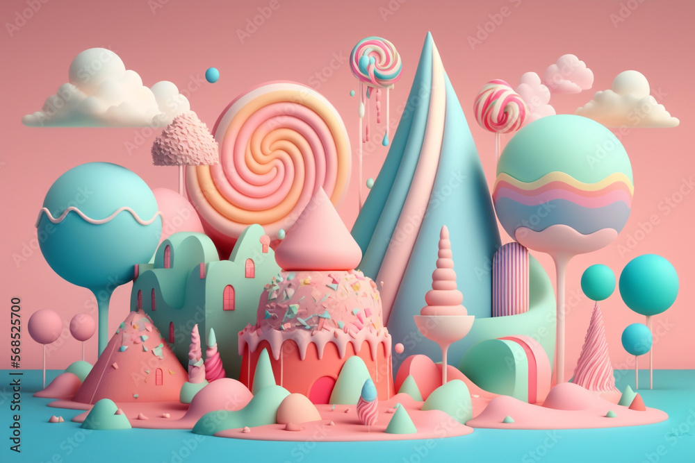 Candyland Houses made from Marshmallow and sweets. 3D Render ...