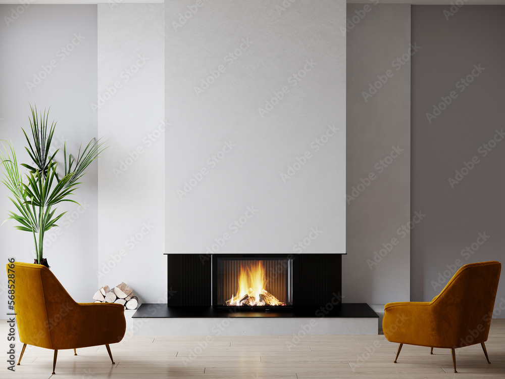 Rich lounge area in a large living room. Bright accent yellow mustard ...