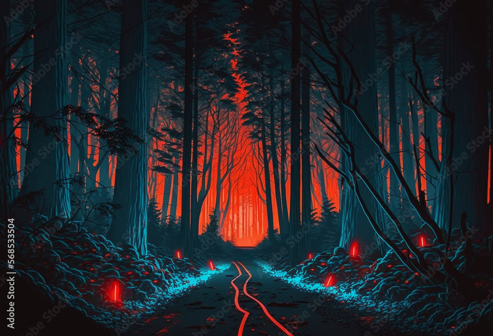 Ai-Generated Render of a Neon Horror in a Dark Forest: A Frightening ...
