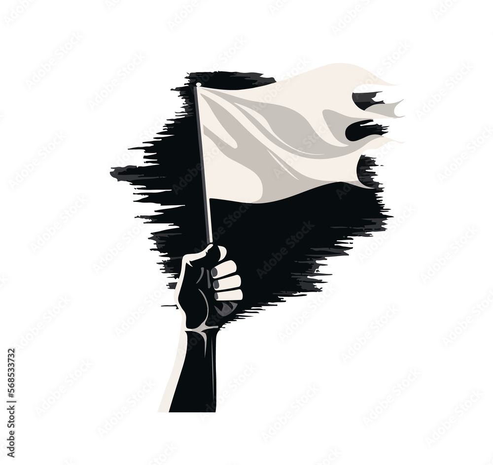 hand raising white flag Stock Illustration | Adobe Stock