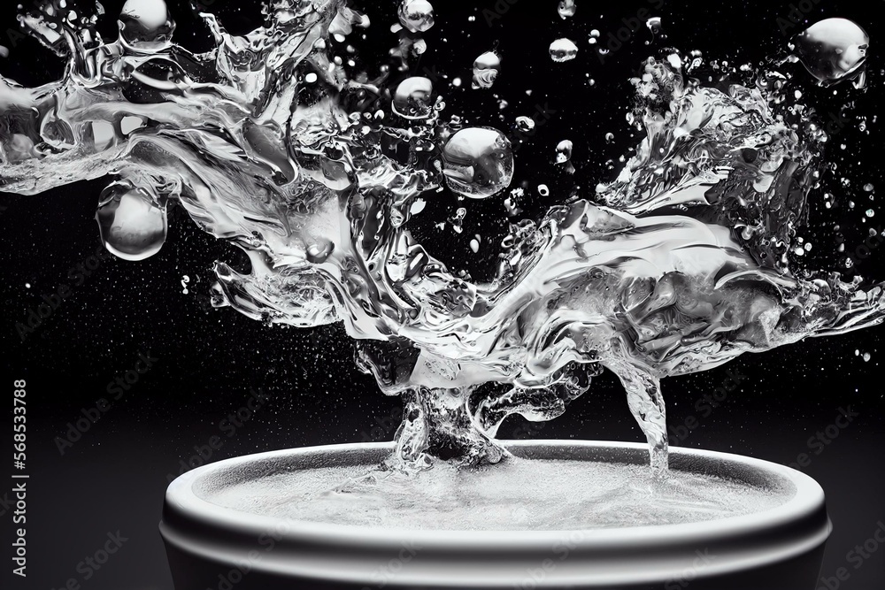 Creative minimal scene with a human brain and water splash. Artificial ...