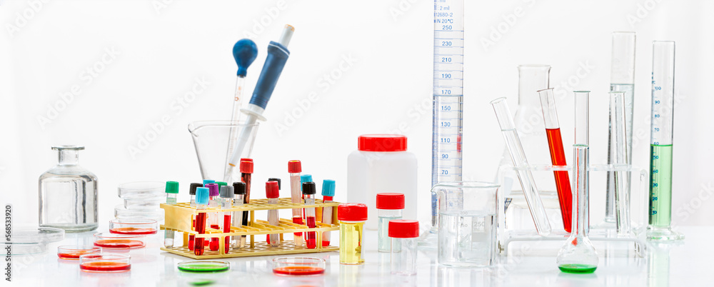 Research in laboratory analysis - Test tubes and Petri dishes with ...