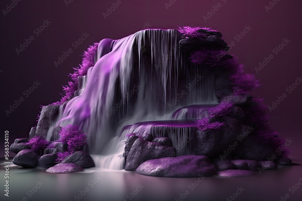Purple Waterfall 3D Render Isolated on Flat Uneven Background - Studio ...