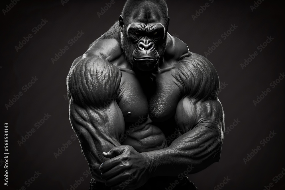 Portrait face powerful dominant male gorilla on black background ...