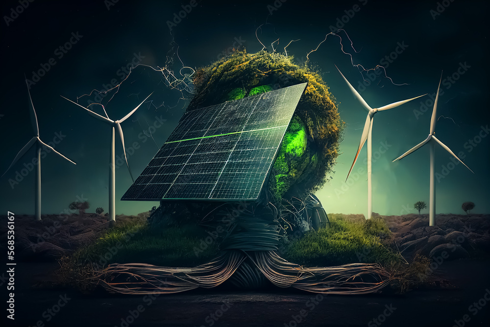 Solar panel and Wind Turbine Generator. Solar energy from solar panels ...