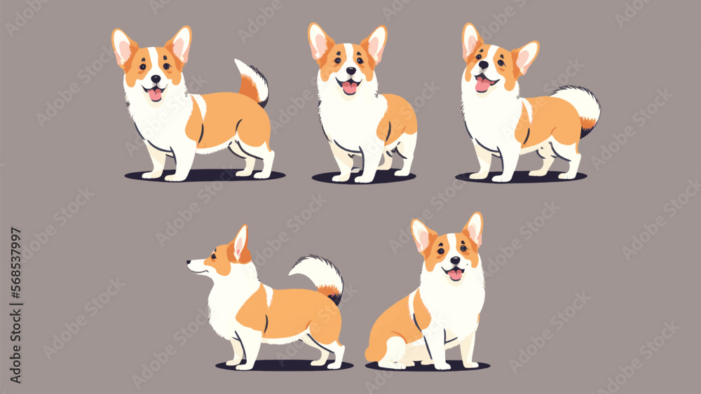 vector corgi dog illustration set on white background Stock Vector ...