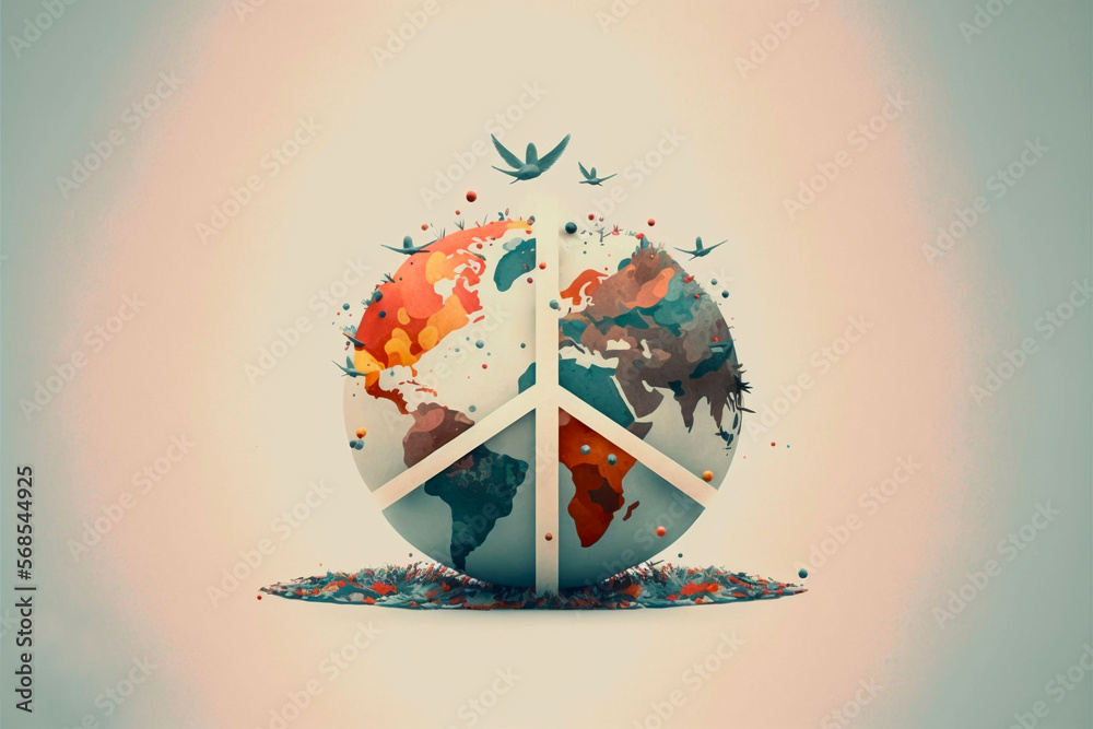 Conceptual 3d illustration of the globe with the symbol of world peace ...