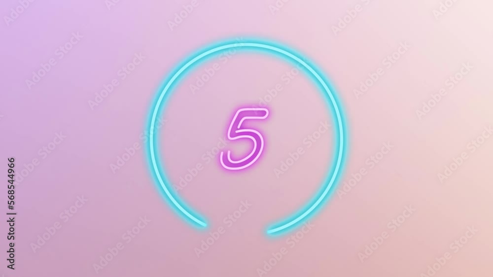 10 seconds blue turquoise and pink neon light countdown timer on pastel ...