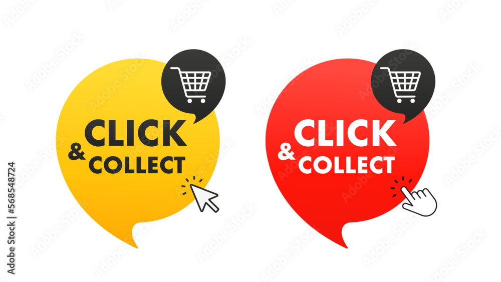 Click and collect icons. Click an collect with computer mouse pointer ...