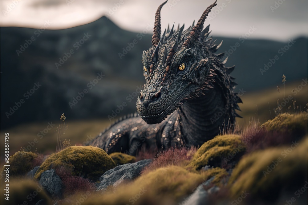 Realistic Photo of a Dragon in the Scottish Highland. Fantasy Art ...