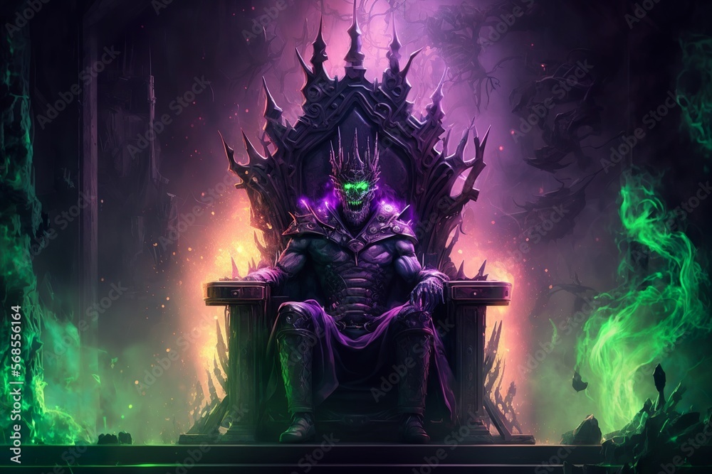 Dark demon lord sitting on the throne of the underworld in purging ...