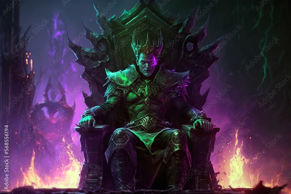 Dark demon lord sitting on the throne of the underworld in purging ...