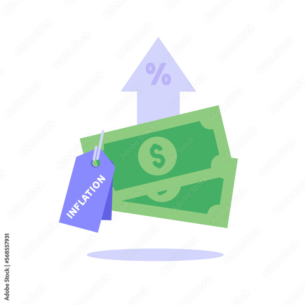 Consumer with shopping cart and grocery prices rising. Increase ...