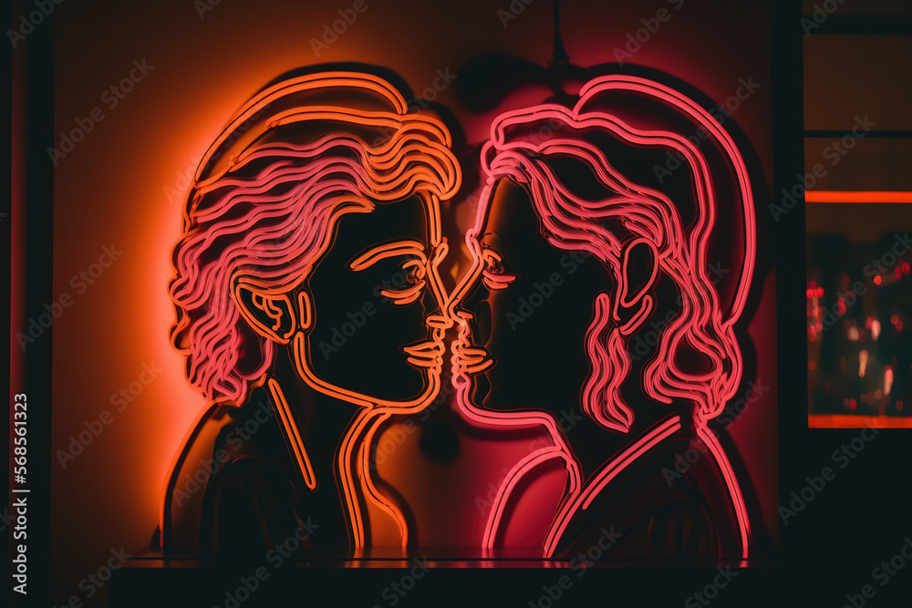 Man and Woman Kissing Neon Sign, Couple Kissing Neon Sign, Lovers Art ...
