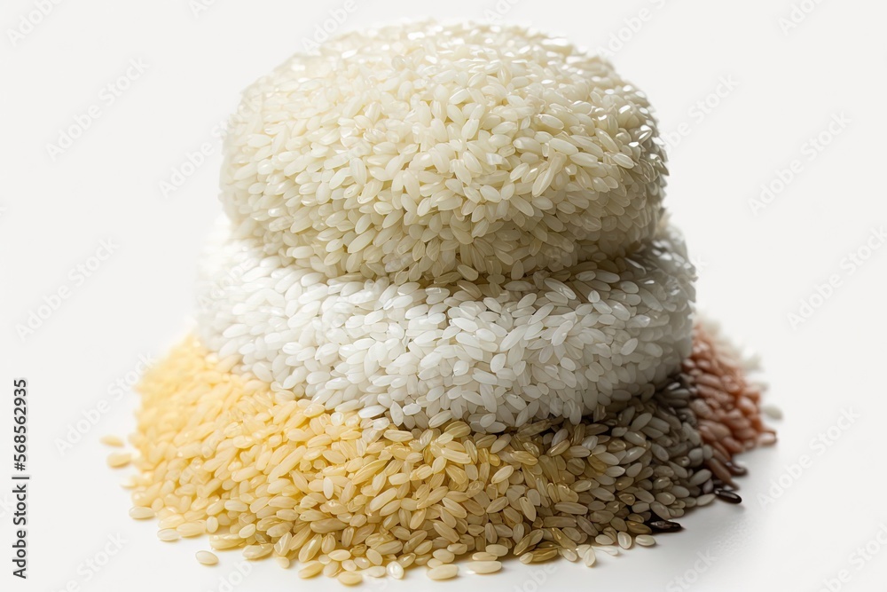 a pile of rice sitting on top of a white table next to a pile of rice ...