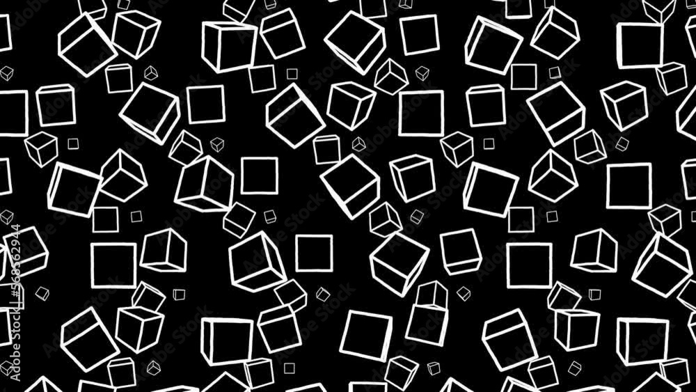 Cubes cartoon 3d linear black and white overlay wallpaper. Flying and ...