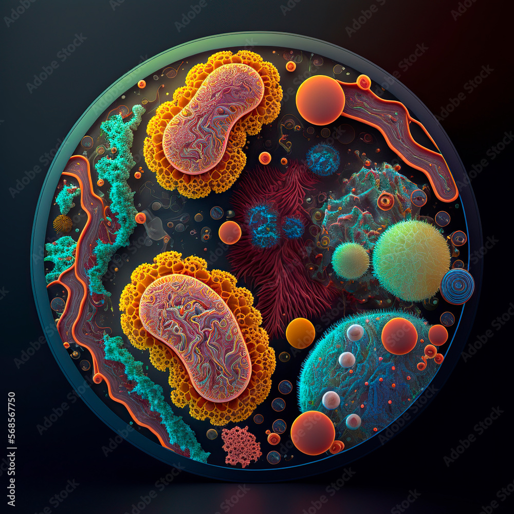 image created by ia depicting top view of a cell and all its components ...