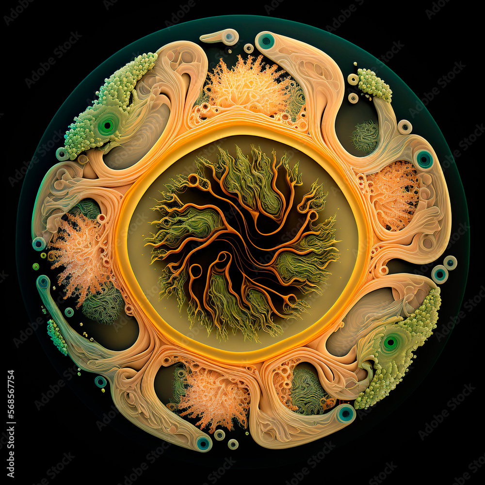 image created by ia depicting top view of a cell and all its components ...