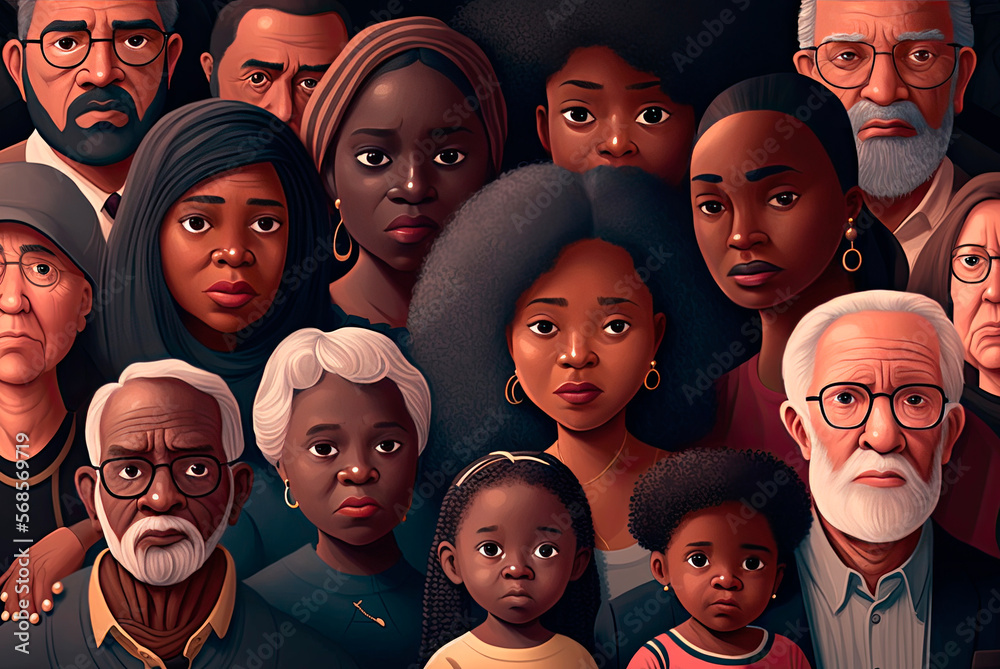 Illustration showing a group of black people of different ages ...
