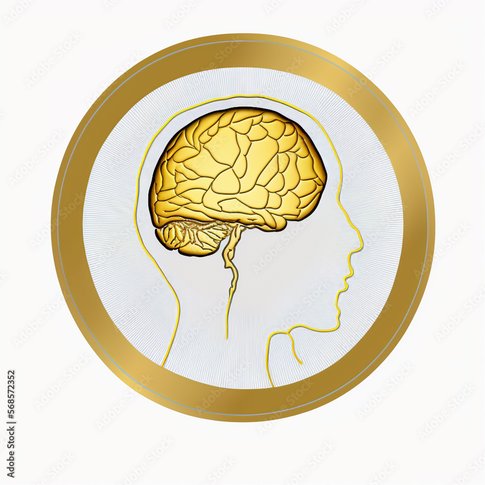 logo emblem human brain outline head gold color in a thick circle Stock ...